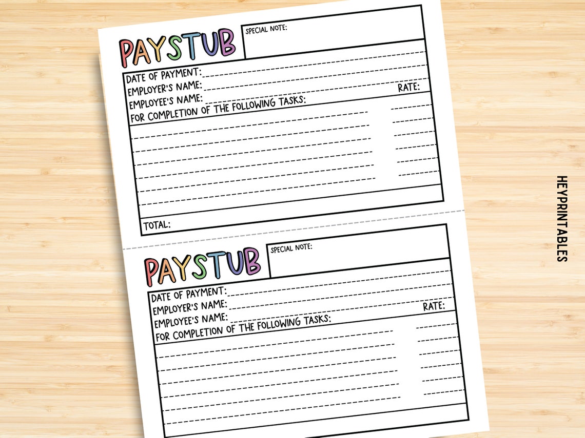 Editable Paystub for Kids Printable Kids Payslip Reward - Etsy Australia