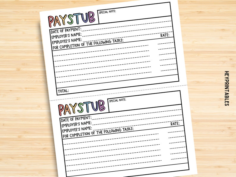 Editable Paystub for Kids, Printable Kids Payslip, Reward Payslip, Kids ...