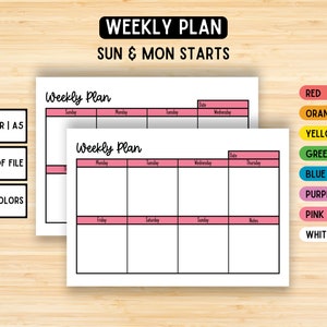 Weekly Planner Printable Landscape, Rainbow Weekly Schedule, Week at a ...