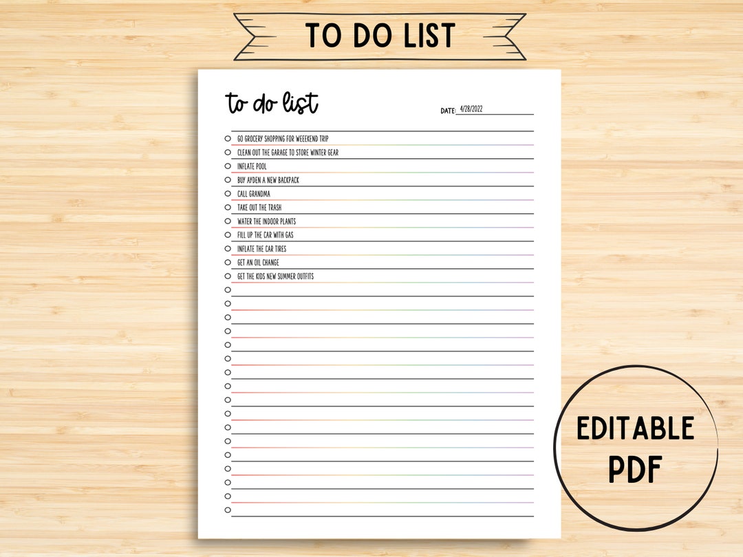 Minimal Rainbow to Do List Printable, Simple Tasks List Template ...