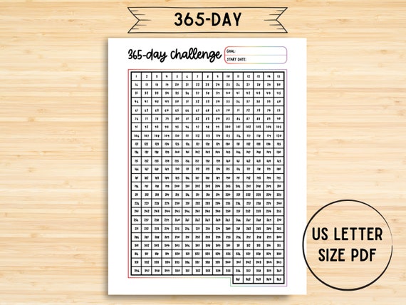 365 Day Challenge Printable US Letter Tracker Sheet Habit - Etsy