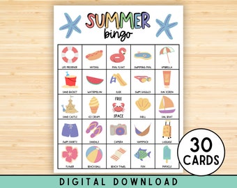 Summer Bingo Game for Kids, Printable Summer Bingo Cards, Summer Bingo ...
