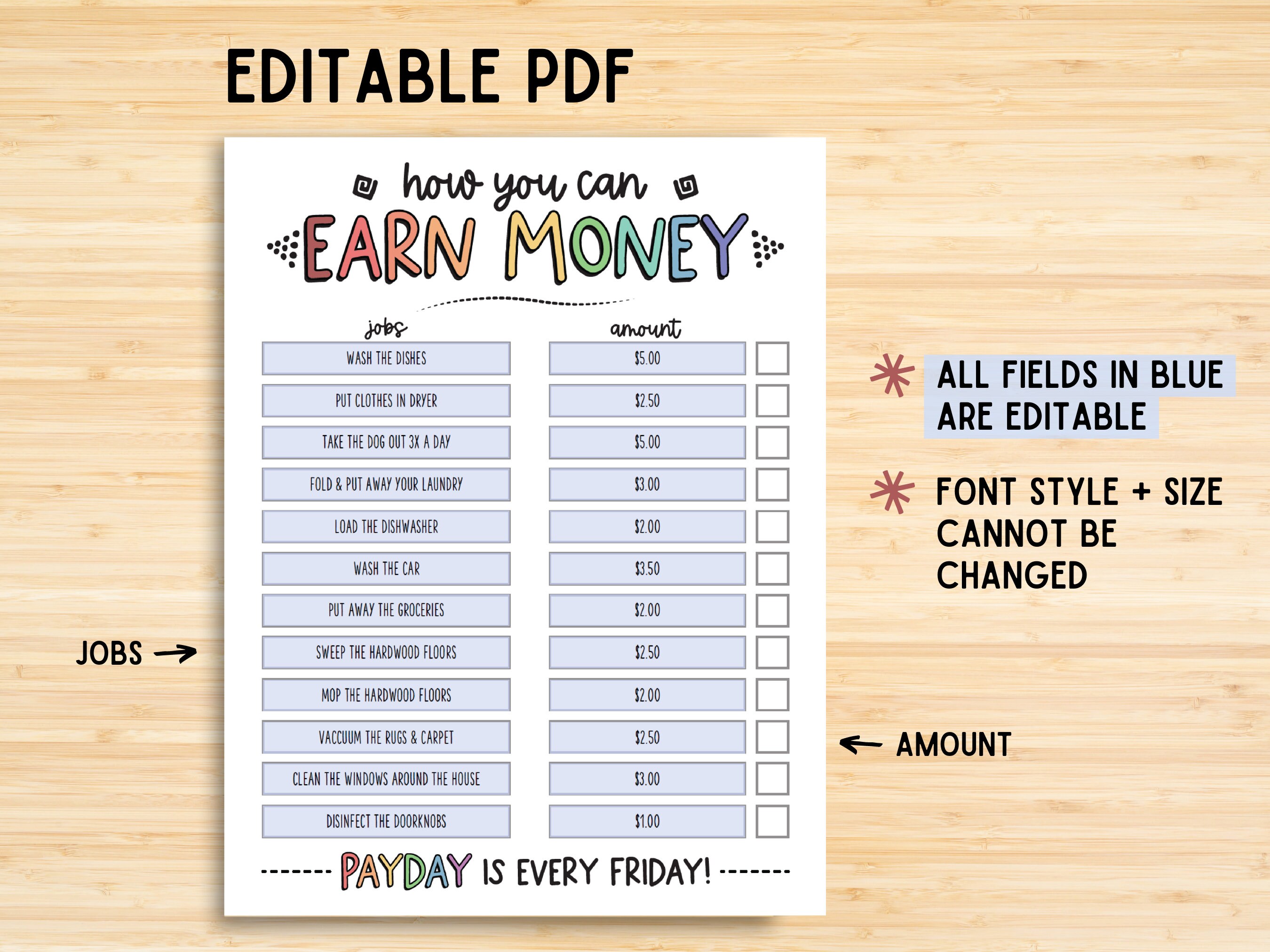 Chore Chart Bundle How to Earn Money Editable Allowance - Etsy