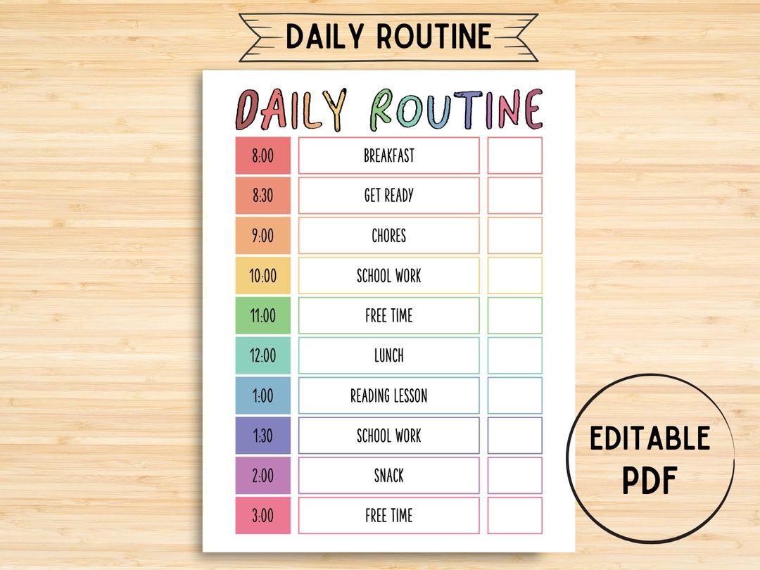 Daily Routine, Printable Daily Routine, Responsibility Chart, Chore ...
