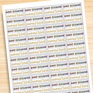 Kids Good Behavior Reward Ticket, Printable Digital Prize System Card ...
