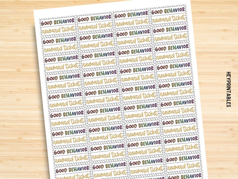 Kids Good Behavior Reward Ticket Printable Digital Prize - Etsy