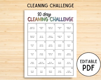 30 Day Cleaning Challenge Printable, Cleaning Planner, Cleaning ...