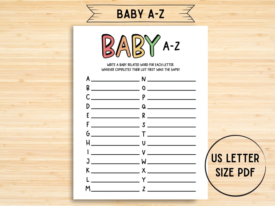 Baby A-Z Game, Alphabet Baby Game, Baby Shower Game, Gender Reveal ...