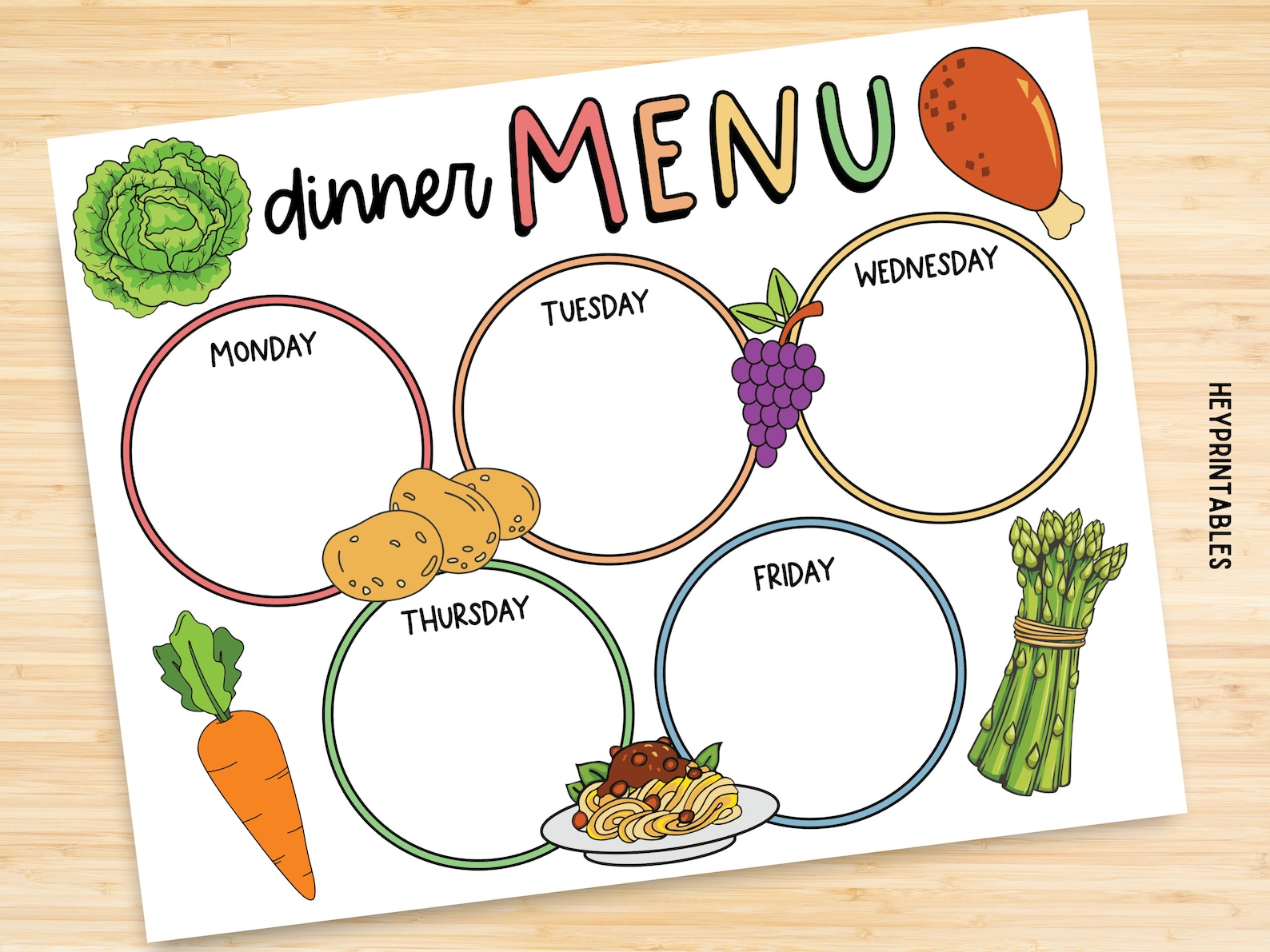 Editable Kids Breakfast, Lunch, Dinner Planner, Meal Weekly Planner ...