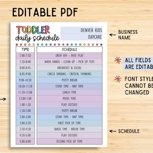 Daycare Daily Schedule for Toddlers, Printable Child Care, Kids Daily ...