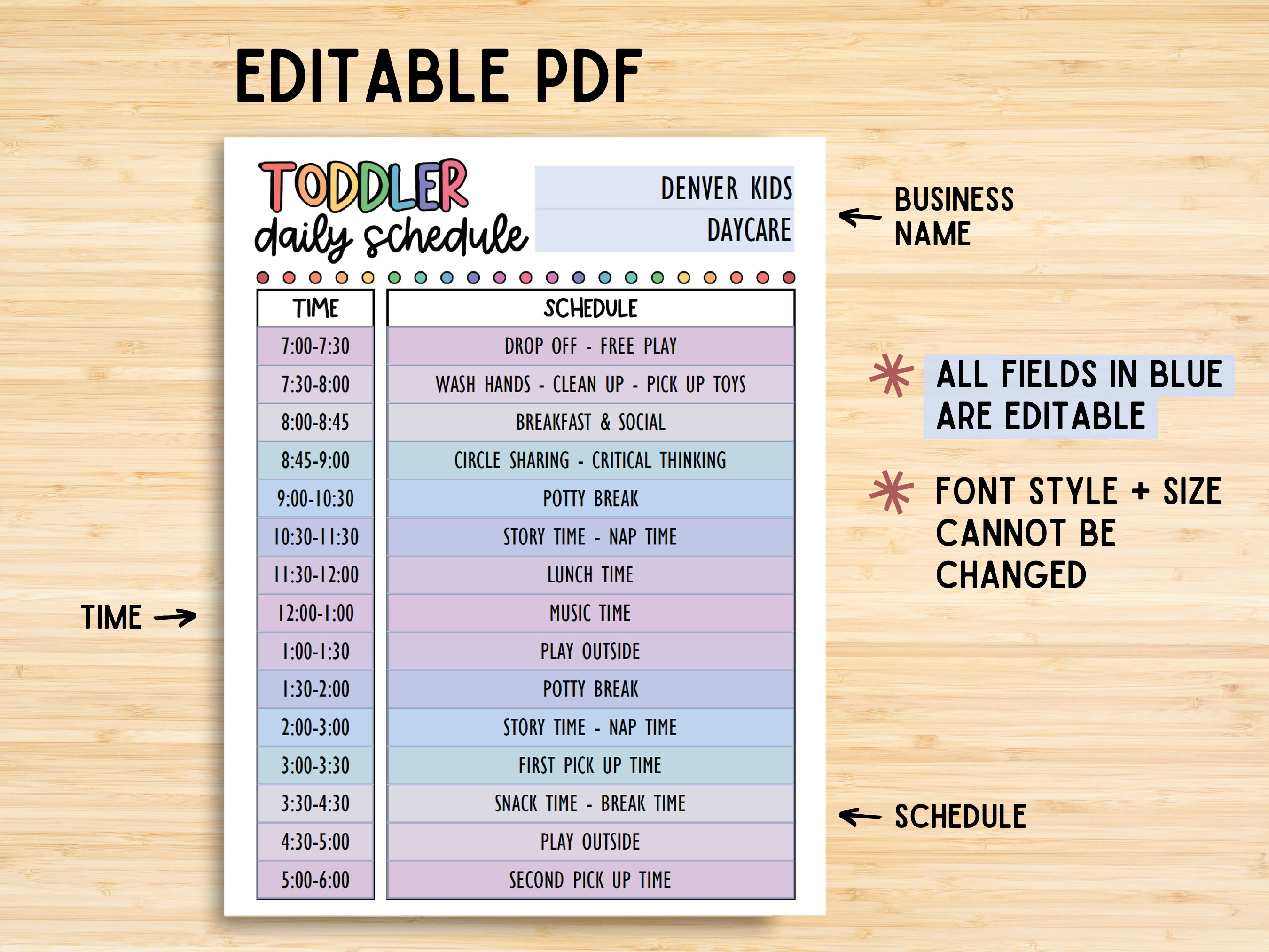 Daycare Daily Schedule for Toddlers, Printable Child Care, Kids Daily ...