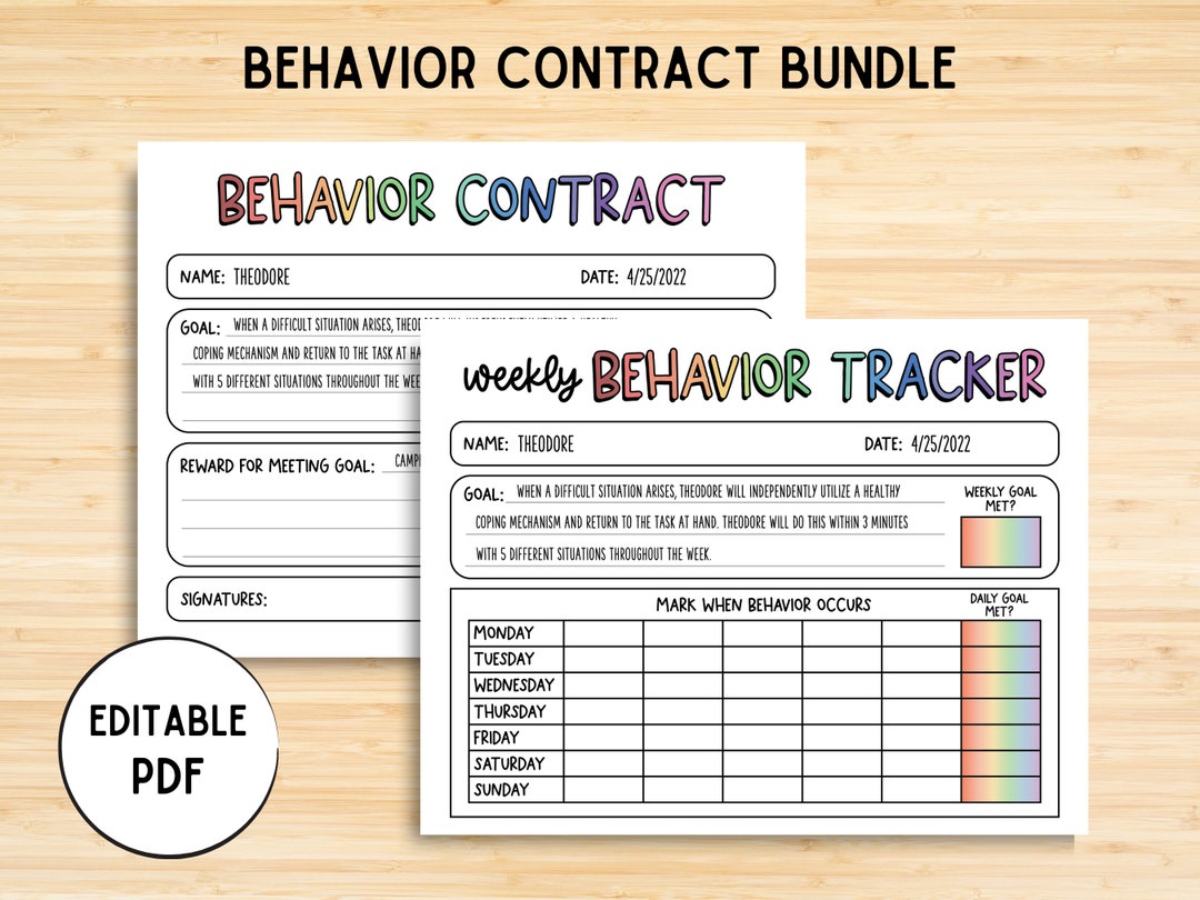 Printable Editable Weekly Behavior Tracker and Behavior Contract, Life ...