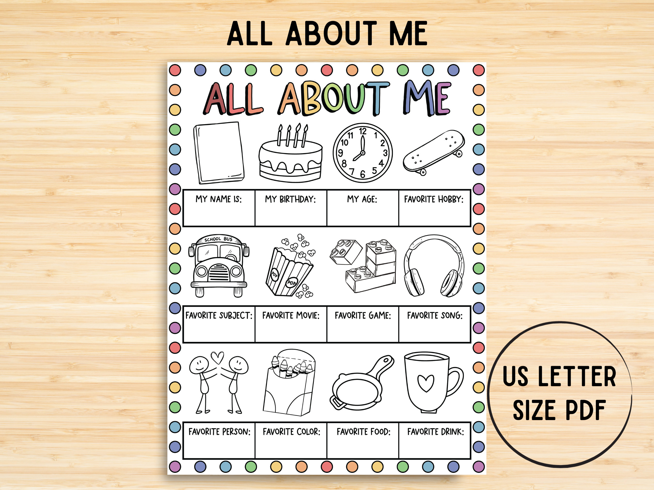 Favorites Survey, All About Me Printable, Questionnaire, My Favorite ...