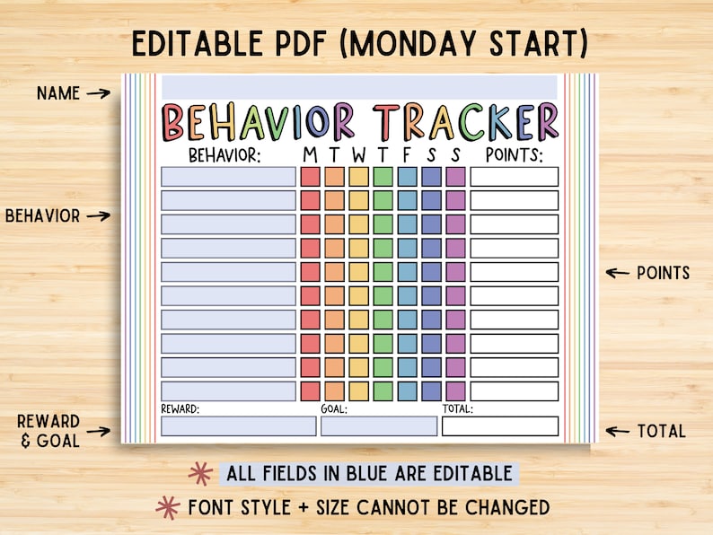 Behavior Reward Chart for Kids Behavior Tracker for Kids - Etsy Australia