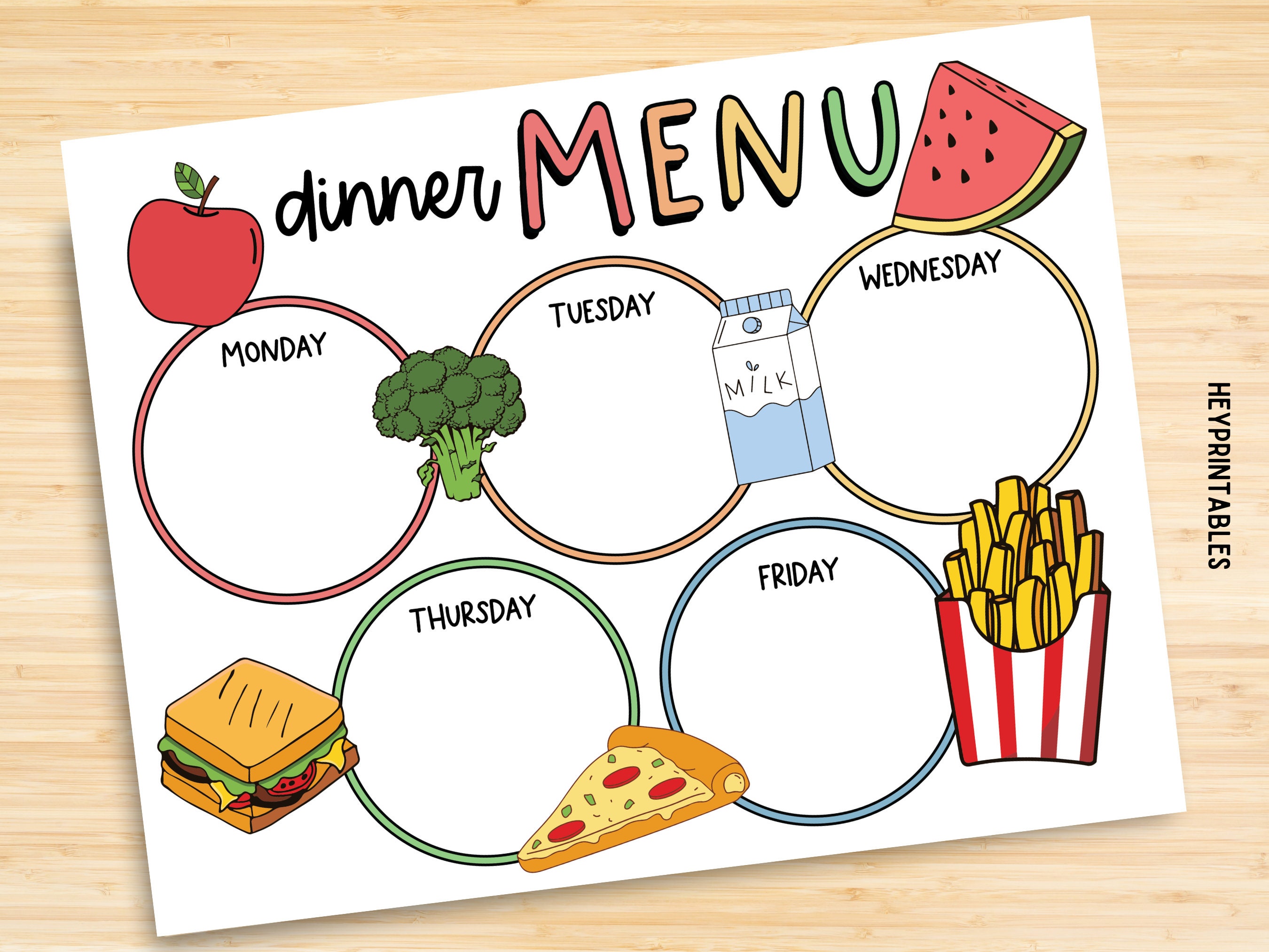 Editable Kids Breakfast, Dinner, Tea Planner, Meal Weekly Planner, Menu ...