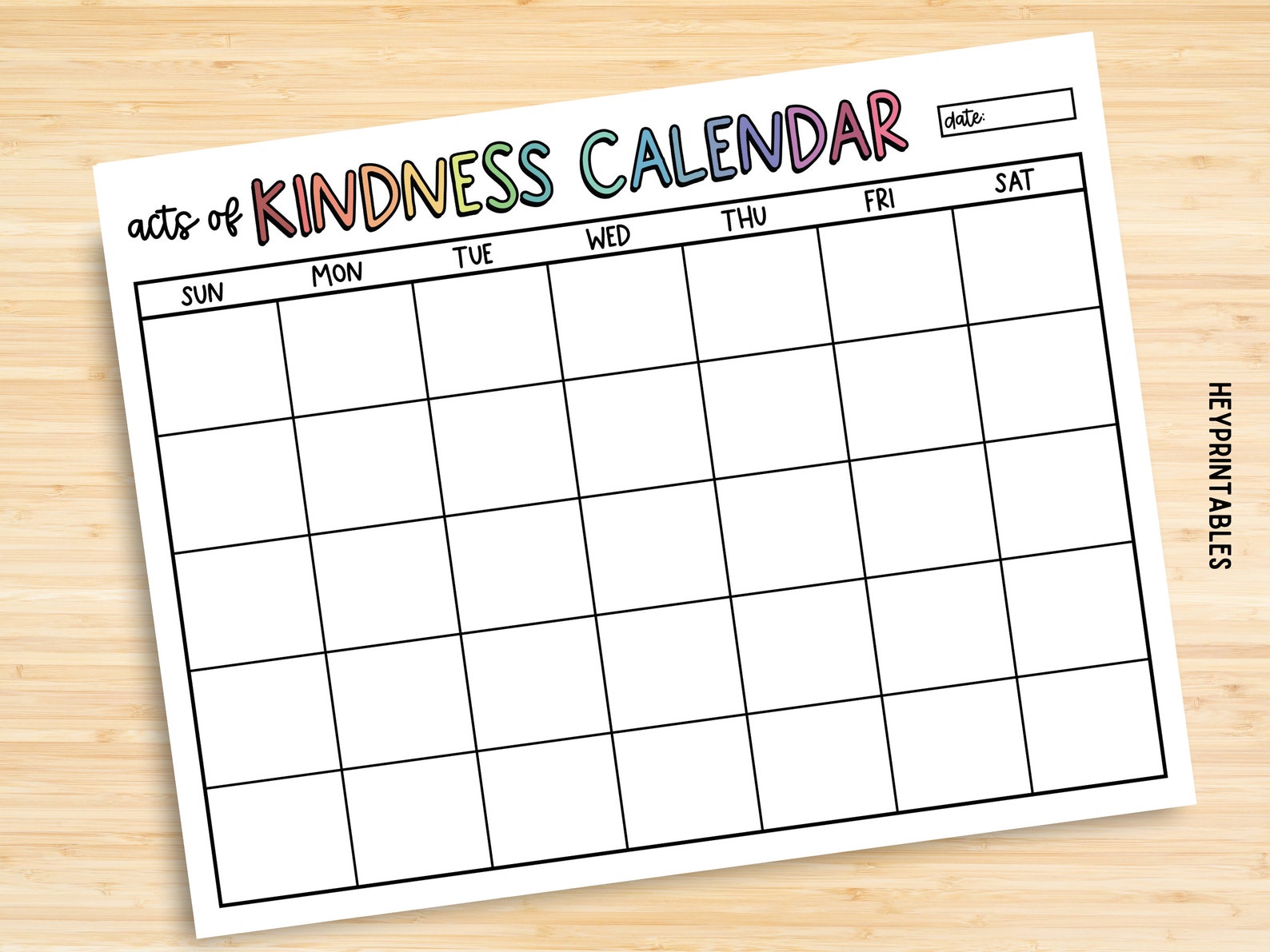 Kids's Acts of Kindness Calendar, Kindness Calendar, Random Acts of ...