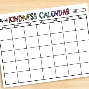 Kids's Acts of Kindness Calendar, Kindness Calendar, Random Acts of ...