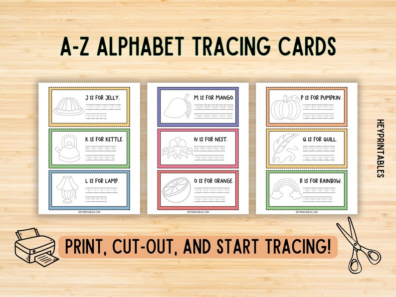 26 ABC Tracing Cards, Handwriting Practice Worksheets, Letter Formation ...
