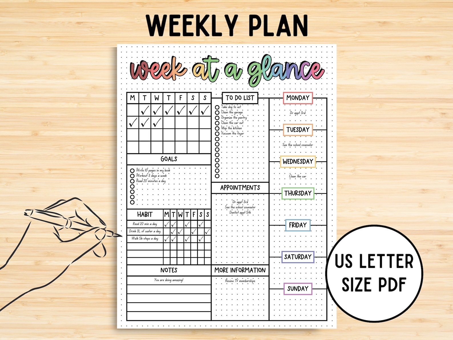 Week at a Glance, Weekly Planner, Weekly Goals, Week Overview, Bullet ...