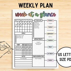 Week at a Glance, Weekly Planner, Weekly Goals, Week Overview, Bullet Journal, Weekly Schedule ...