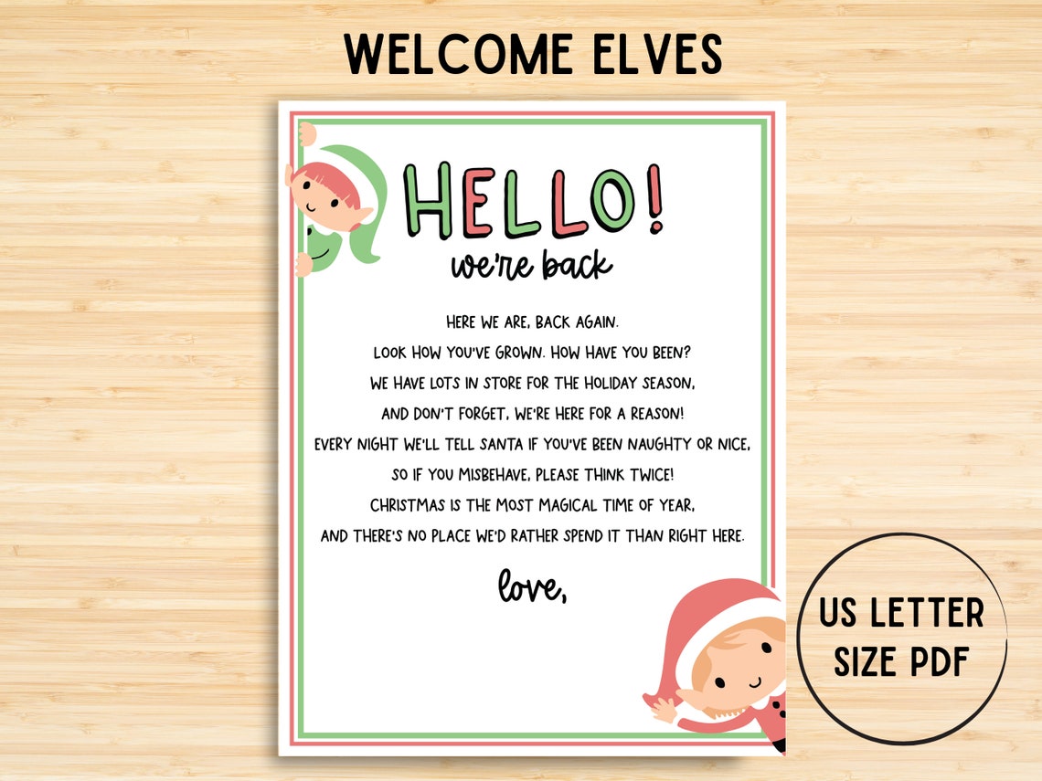 Elf We're Back, Elf Note, Welcome Arrival Letter for Two Elves, Hello ...