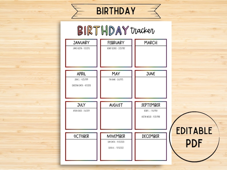 Birthday Organizer by Month Birthday Tracker Kids Adults - Etsy