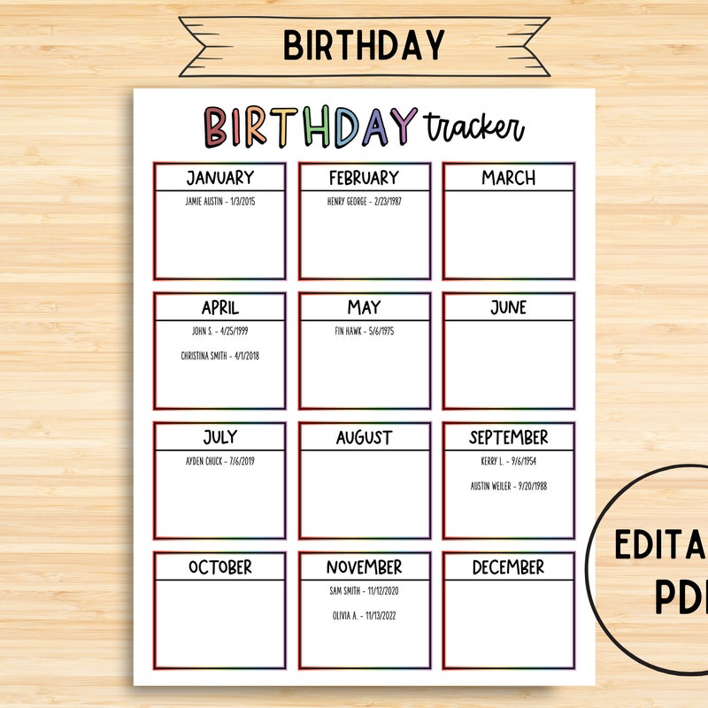 Birthday Tracker - Etsy