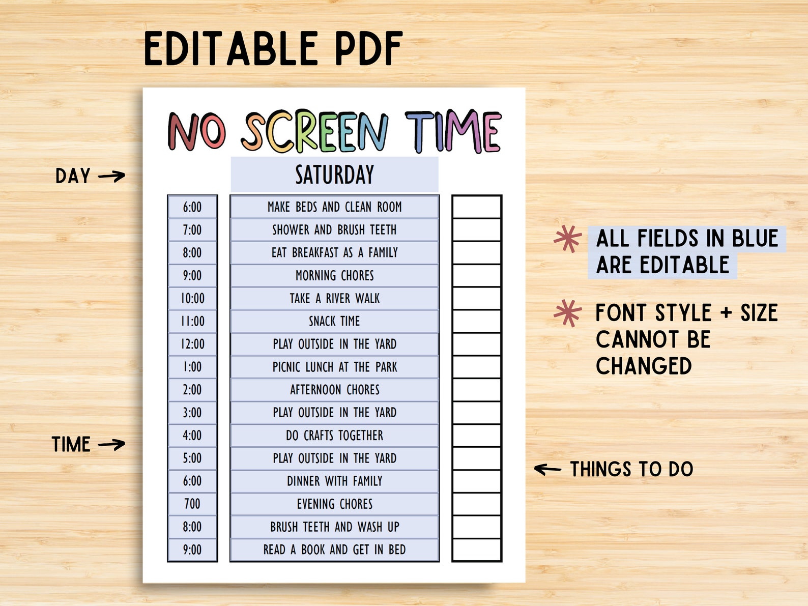 Screen Time Chore Chart, Editable Screen Time Schedule, Printable ...