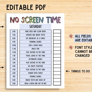 Screen Time Chore Chart, Editable Screen Time Schedule, Printable ...