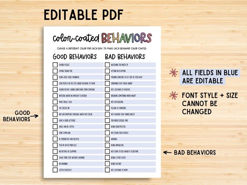 Kids 30-day Behavior Tracker Color-coated Good Bad - Etsy