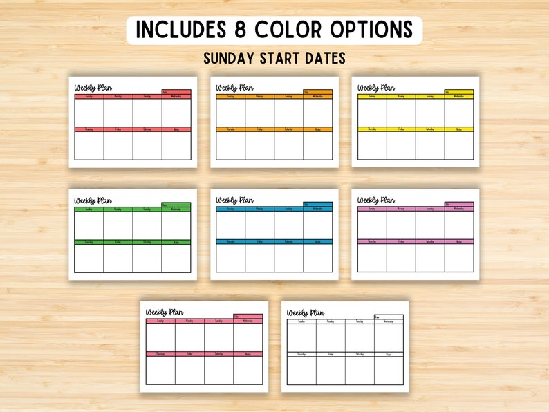 Weekly Planner Printable Landscape, Rainbow Weekly Schedule, Week at a ...