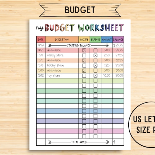 Kids Budgeting Worksheet Savings Goal Worksheet Kid - Etsy