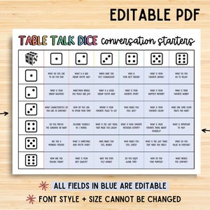 Table Talk Dice, Roll and Tell Game, Dice Breaker, Editable ...