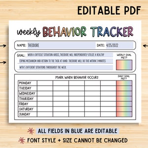 Printable Editable Weekly Behavior Tracker and Behavior Contract, Life ...