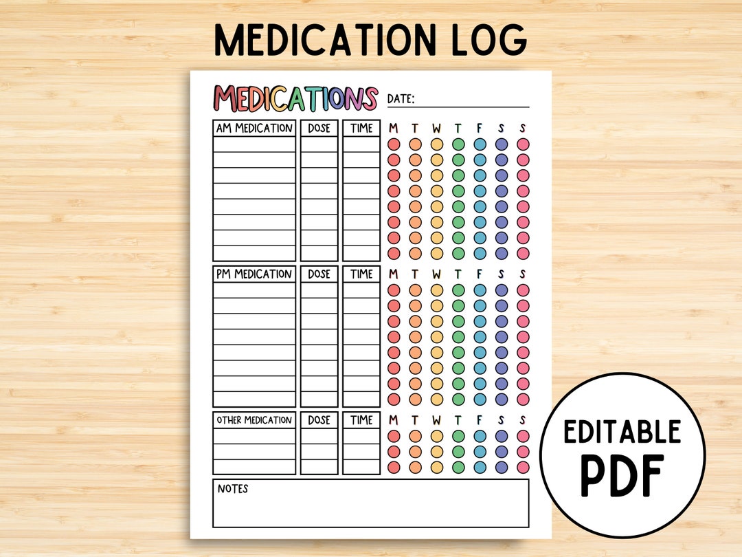 Editable Medication Schedule, Printable Easy Medicine Chart, Weekly ...