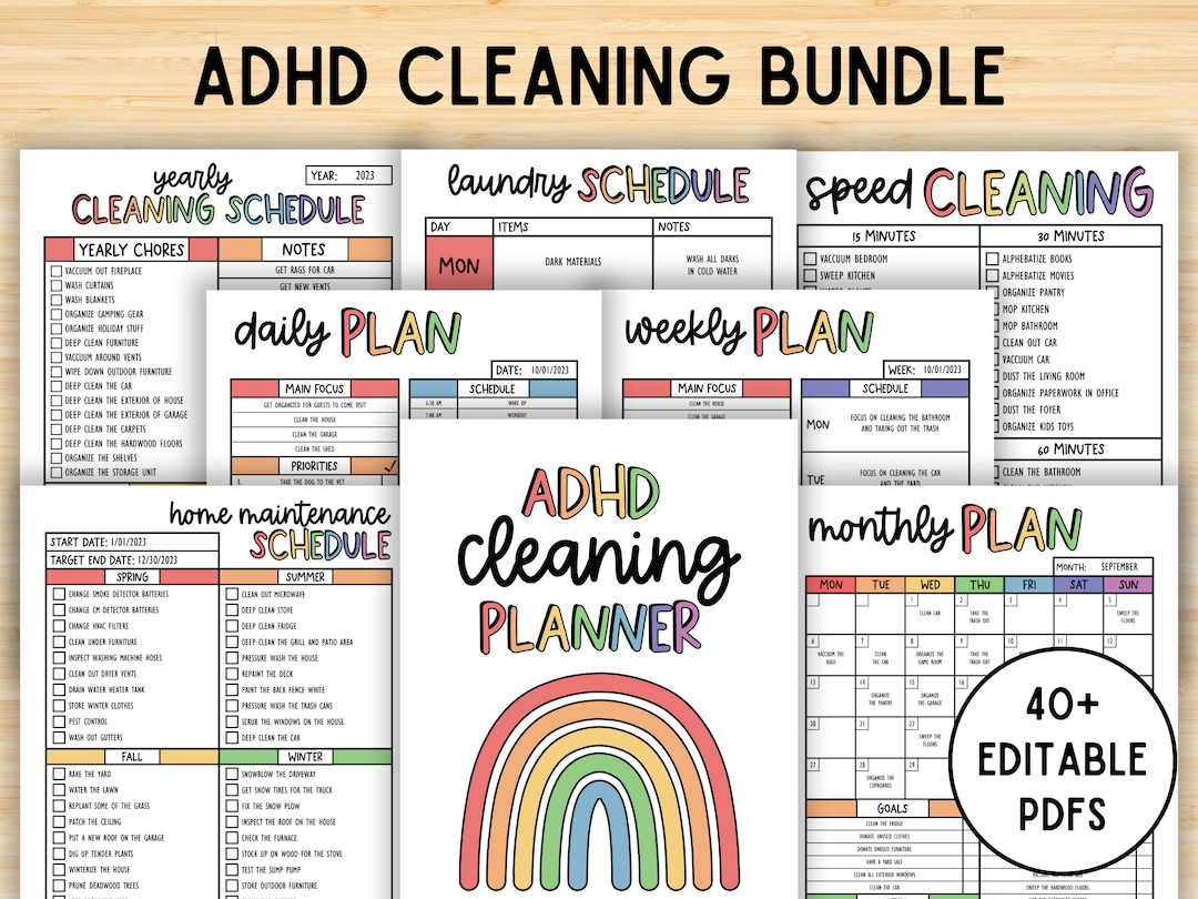 Editable ADHD Cleaning Planner Bundle, Weekly, Monthly Cleaning Planner ...