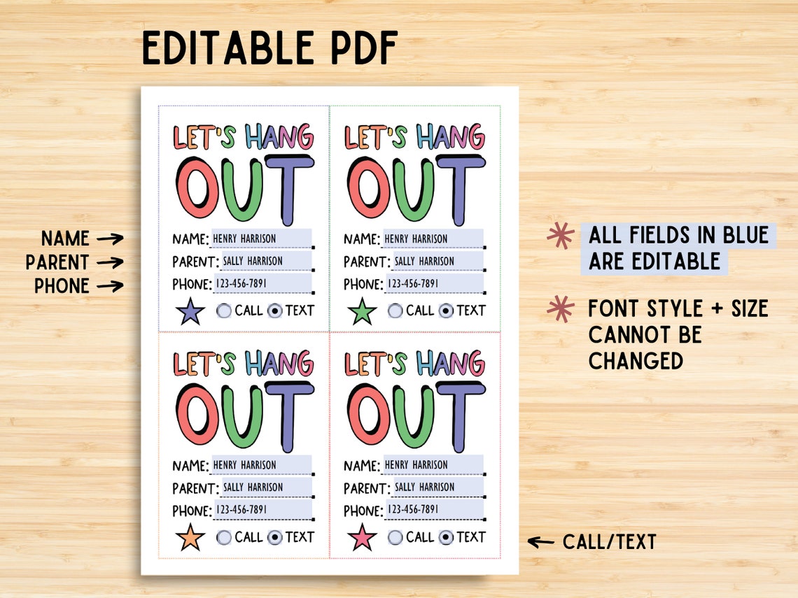 Summer Contact Card, Printable, End of School Cards for Kids, Play Date ...