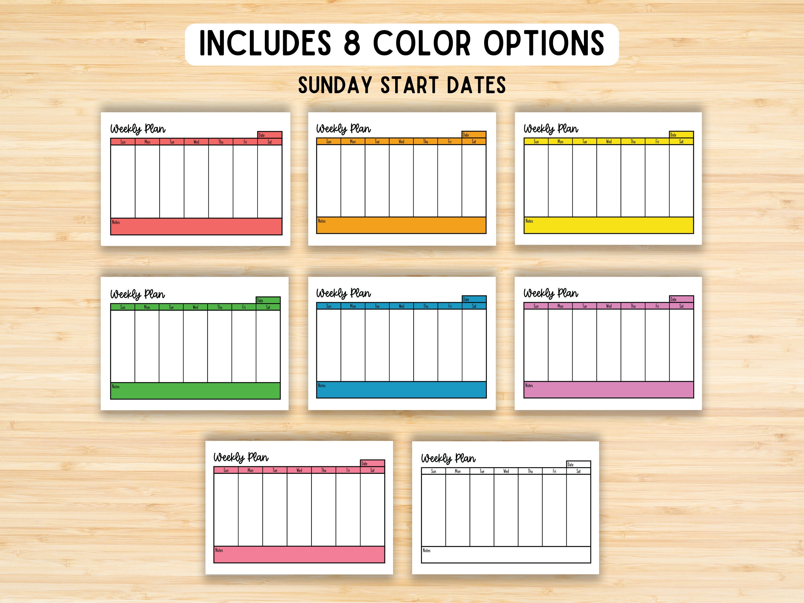 Weekly Planner Printable Landscape, Rainbow Weekly Schedule, Week at a ...