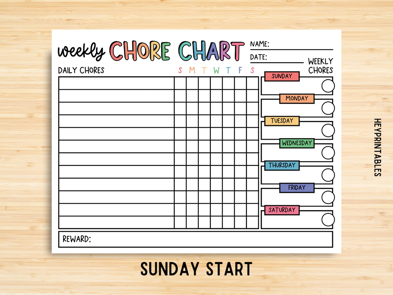 Editable Chore Chart for Kids, Printable, Kids Daily Weekly ...