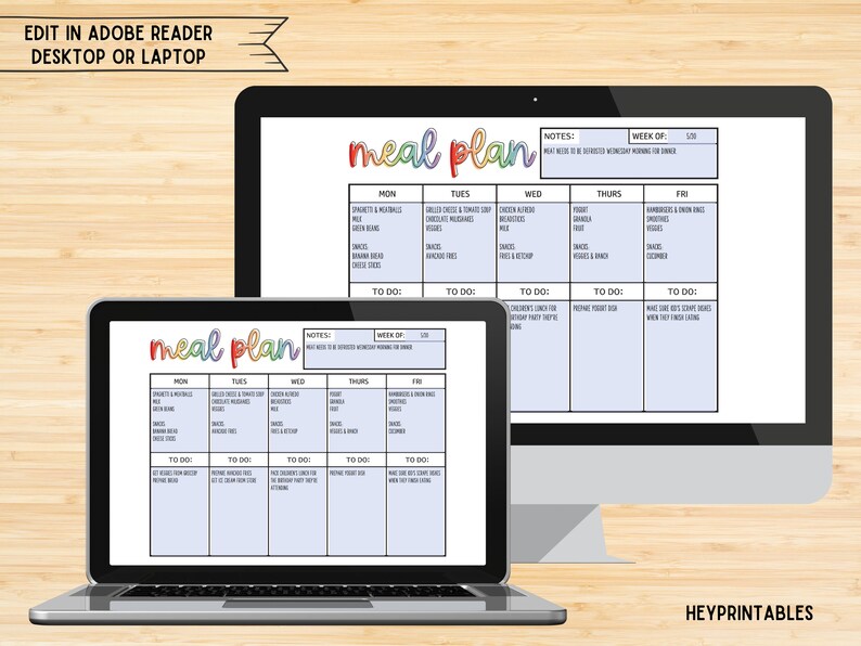 Editable Menu Planner Printable Meal Planner Grocery List - Etsy