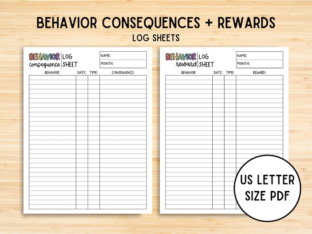 Behavior Log Sheet, Consequence Chart, Behavior Reward Chart for Kids ...