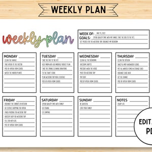Weekly Planner, Simple Planner, Editable PDF, Fillable, 11 X 8.5 Inches ...