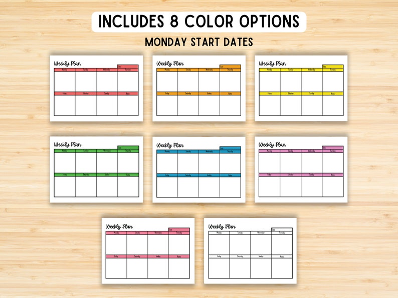 Weekly Planner Printable Landscape, Rainbow Weekly Schedule, Week at a ...