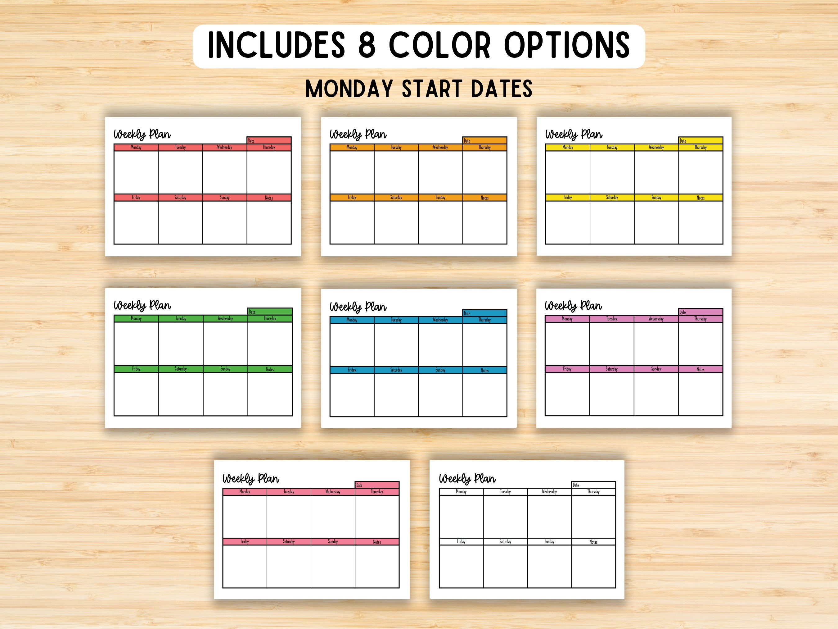 Weekly Planner Printable Landscape, Rainbow Weekly Schedule, Week at a ...