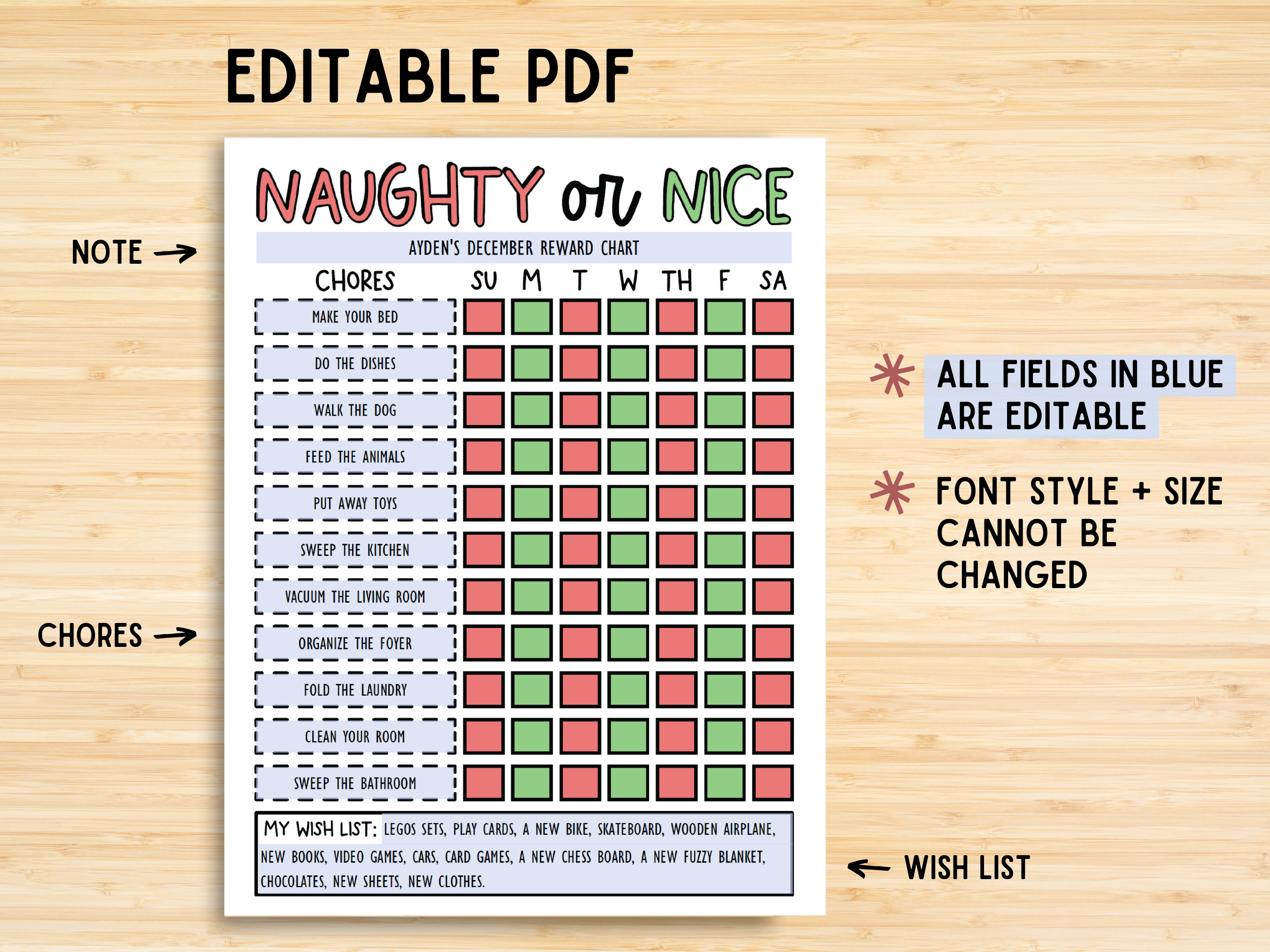 Christmas Chores Reward Chart, Santa Claus List, Chore Chart Kids ...