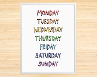 Days of the Week Boho Nursery Printable Wall Art, Educational Gender ...