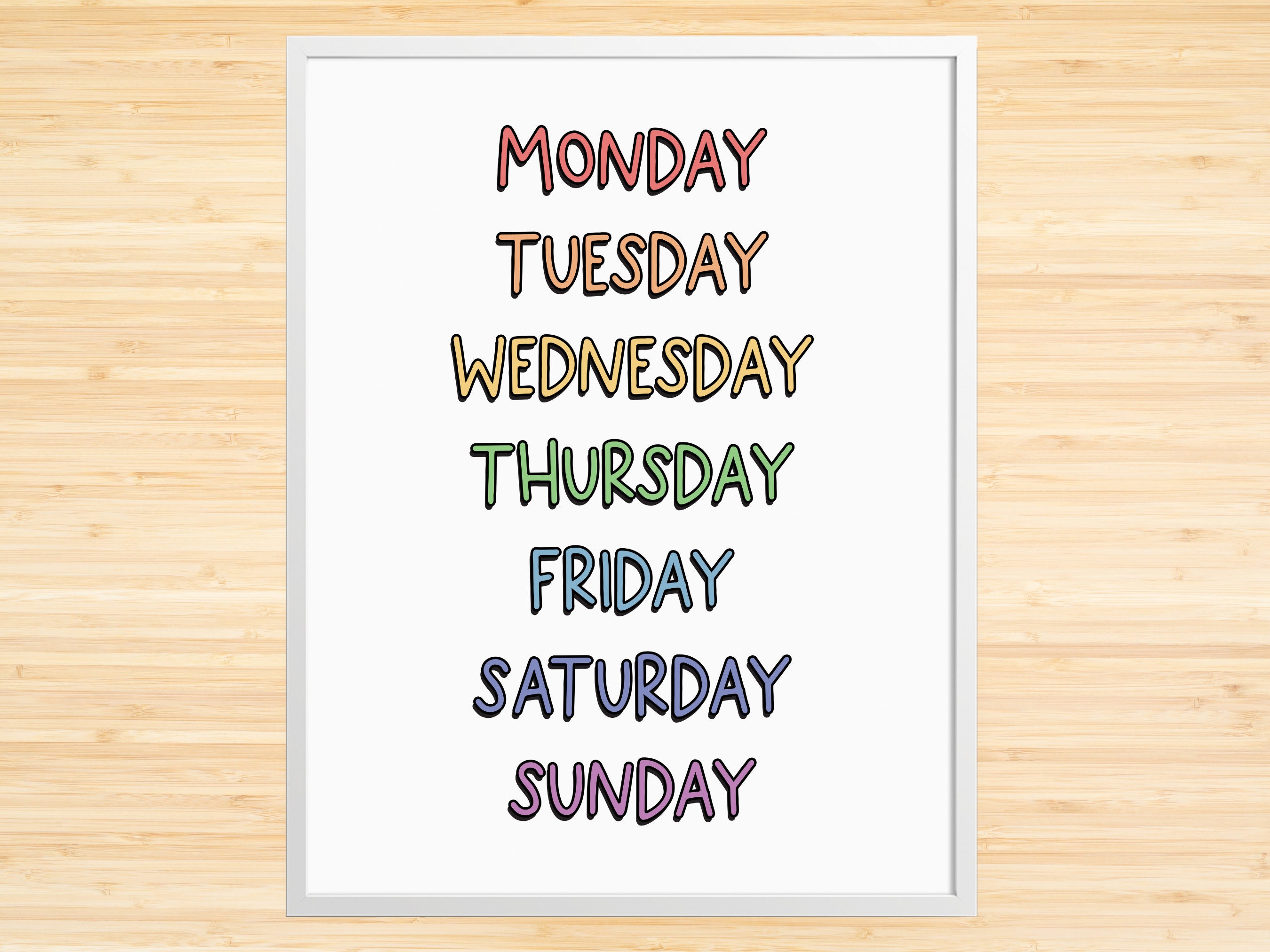 Days of the Week Poster, Printable Wall Art, Educational Print, Neutral ...