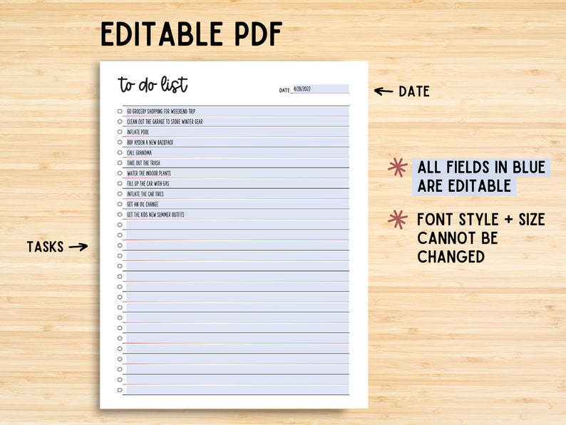 Minimal Rainbow to Do List Printable, Simple Tasks List Template ...