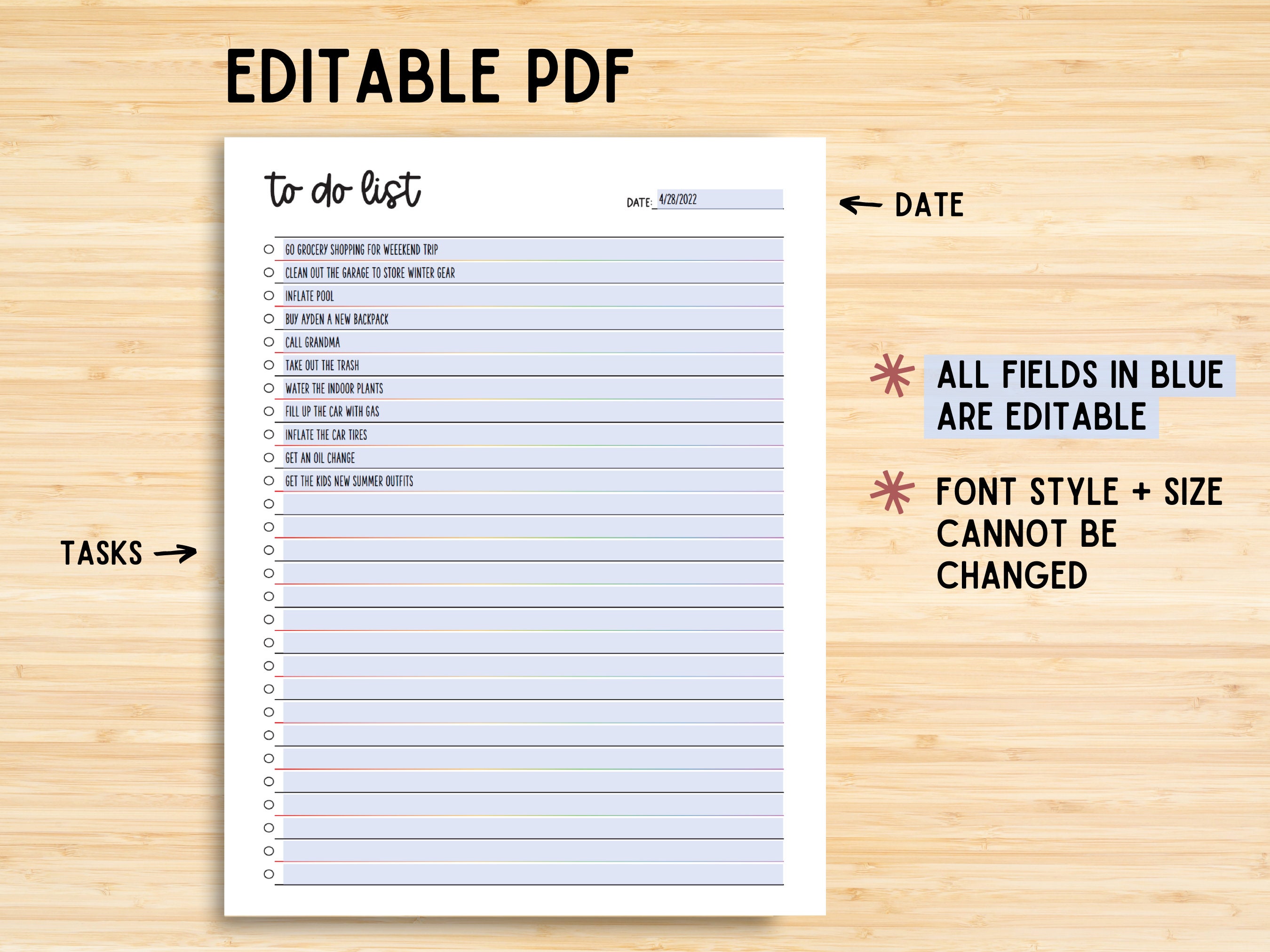 Minimal Rainbow to Do List Printable, Simple Tasks List Template ...