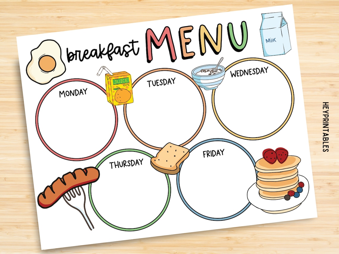 Editable Kids Breakfast Planner Meal Weekly Planner - Etsy